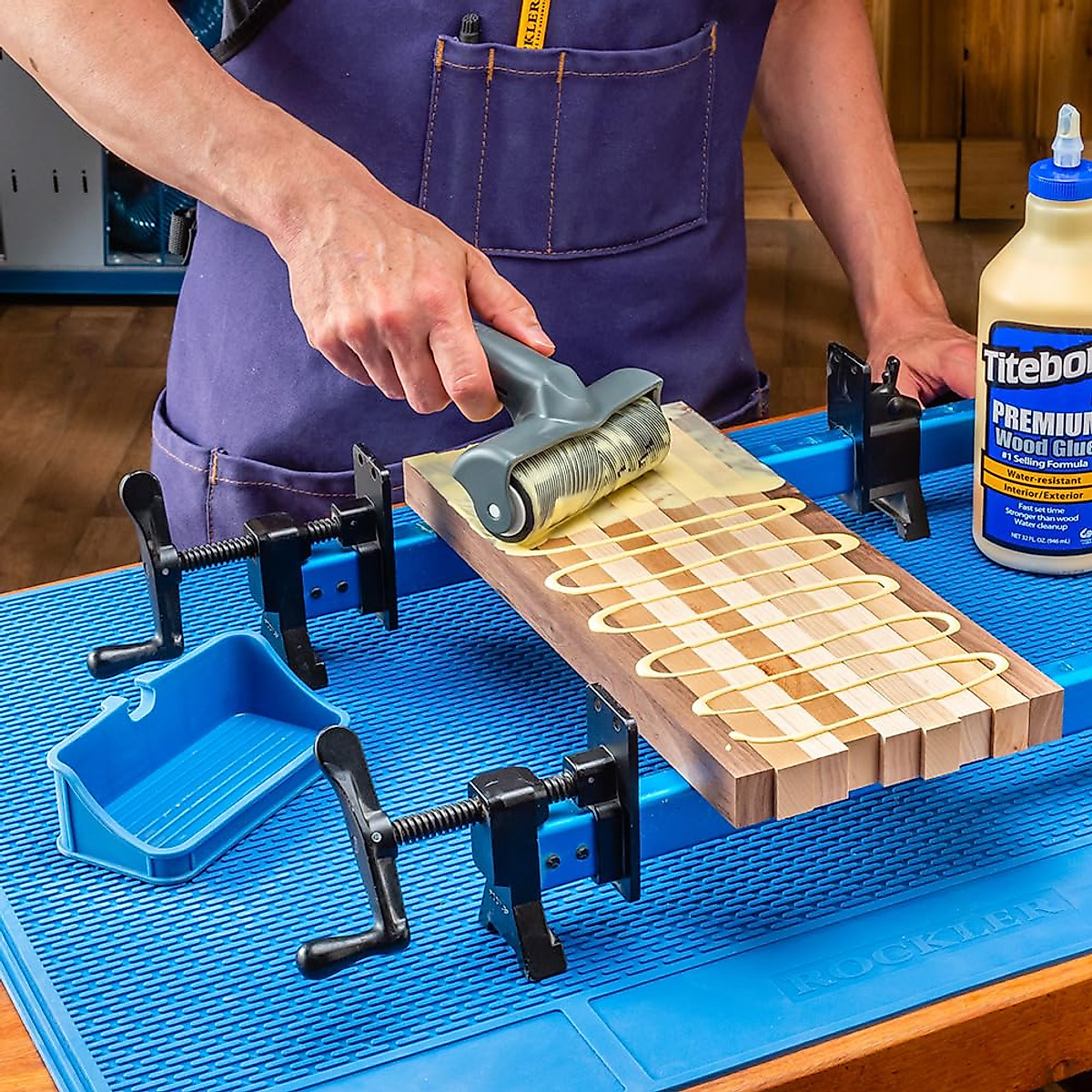 5” Wood Glue Roller–Thermoplastic Rubber Roller w/Silicone Rest &ABS Handle –Detachable Glue Applicator Roller for Easy Cleaning & Storage -Woodworking Roller for Butcher Blocks, Workbench Tops &More