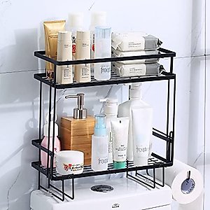 WORTHBUY Bathroom Over Toilet Storage Shelf, Bathroom Organizer, Above Storage Cabinet Restroom Paper Holder, No Drilling Space Saver with Wall Mounting Design (Black)