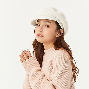 OHYOGA Wool Beret Hat Solid Color French Artist Beret Newsboy Cap for Women Girls SLH2T136, White