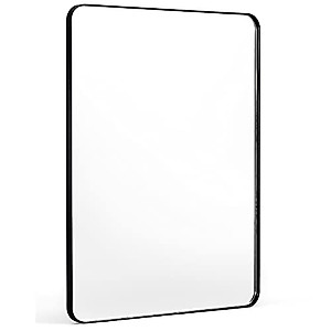 DOHEEM Wall Mirror for Bathroom - Rounded Corner Mirror Black Metal Frame 22" X 30" Hangs Horizontal Or Vertical