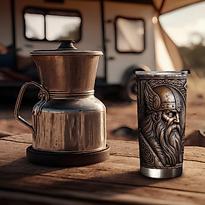 20oz Viking Celtic Warrior Tumbler, Norse Mythology, Viking Gifts for Men, Coffee Thermos for Men, Stainless Steel Double Wall Vacuum Insulated Coffee Mug, Travel Cup with Lid