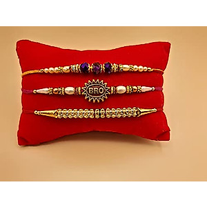 Palak Global Rakhi Bracelet for brother, Unique Design Bhabhi, Sister, Father and celebration with Family, Raksha Bandhan holy Rakhi. (Rakhi Bro Stone - Set of 3, Small) (PLK12)