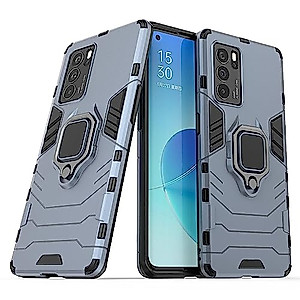 SATURCASE Case for Oppo Reno 6 Pro 5G, Ring Kickstand Hybrid 2 in 1 [PC & Silicone] Dual-Layer Bumper Shockproof Protective Cover for Oppo Reno 6 Pro 5G (HZ-Navy Blue)