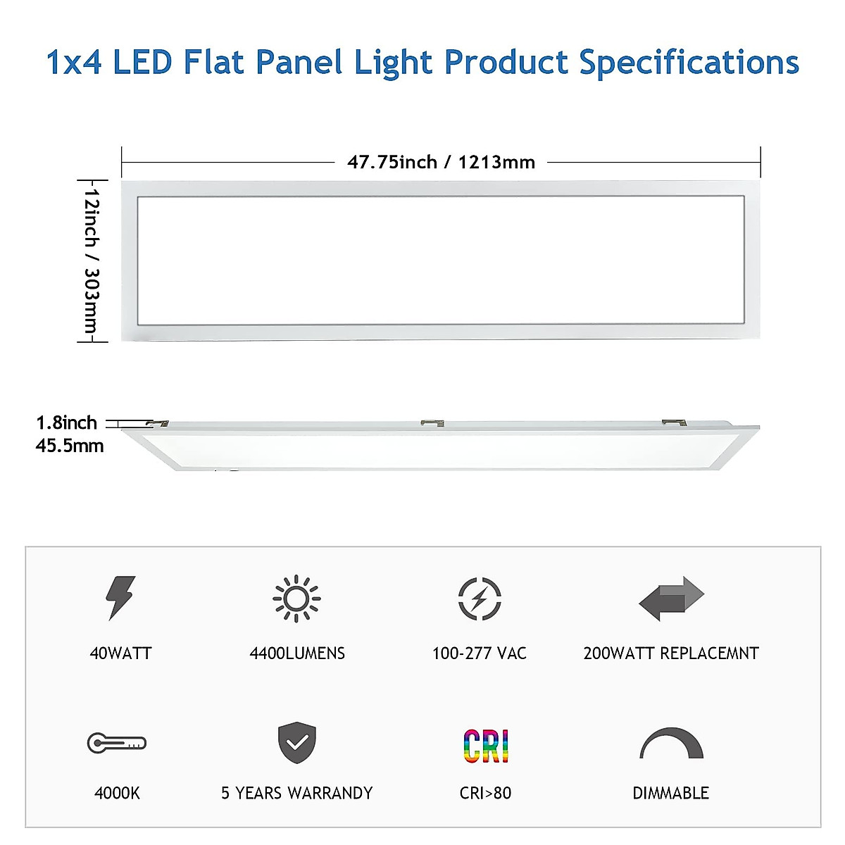 CycevSun 2x2 LED Flat Panel Light, Drop Ceiling Light 3 Color Temp Selectable & 0-10V Dimmable, 20W/30W/40W Selectable, 100-277Vac, ETL, 4 Pack