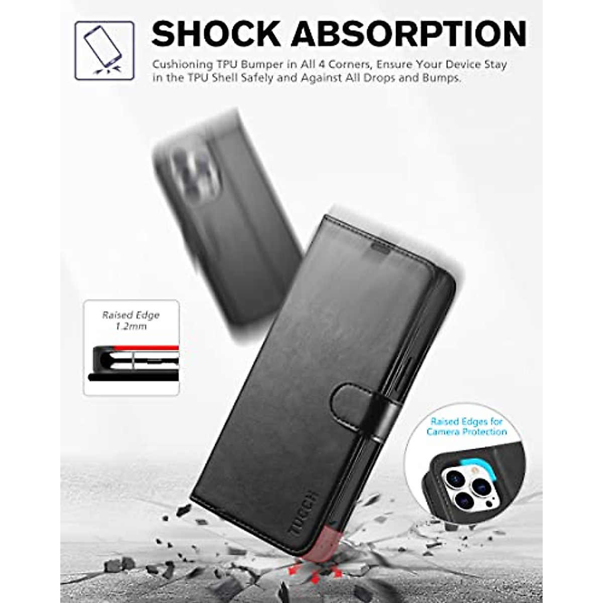 TUCCH Case for iPhone 14 Pro Max Wallet Case, [RFID Blocking] 4 Card Holder Stand [Shockproof TPU Interior Case] PU Leather Magnetic Protective Flip Cover Compatible with iPhone 14 Pro Max 6.7", Black