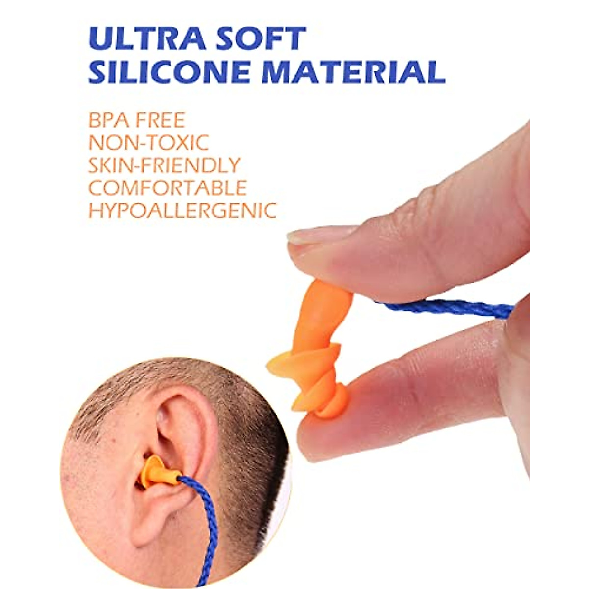 12 Pairs Corded Silicone Ear Plugs - Individually Wrapped - Reusable Noise Cancelling Earplugs for Hearing Protection - Shooting Range Noise Reduction, Construction Work, Hunting Ear Protection