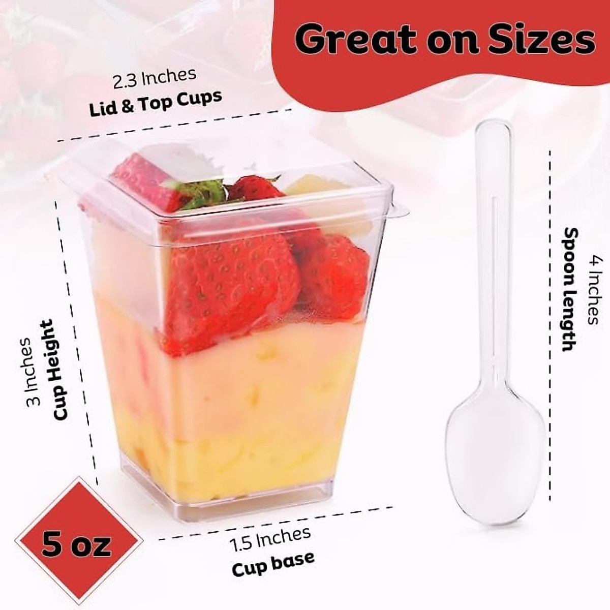 Ro&ario 50 Pack 5 oz Dessert Cups with Lids Parfait Cups with Lids Fruit Cups with Lid Appetizer Cups for Party Mini Dessert Cups Clear Plastic Cups Pudding Fruit Ice Cream Cups