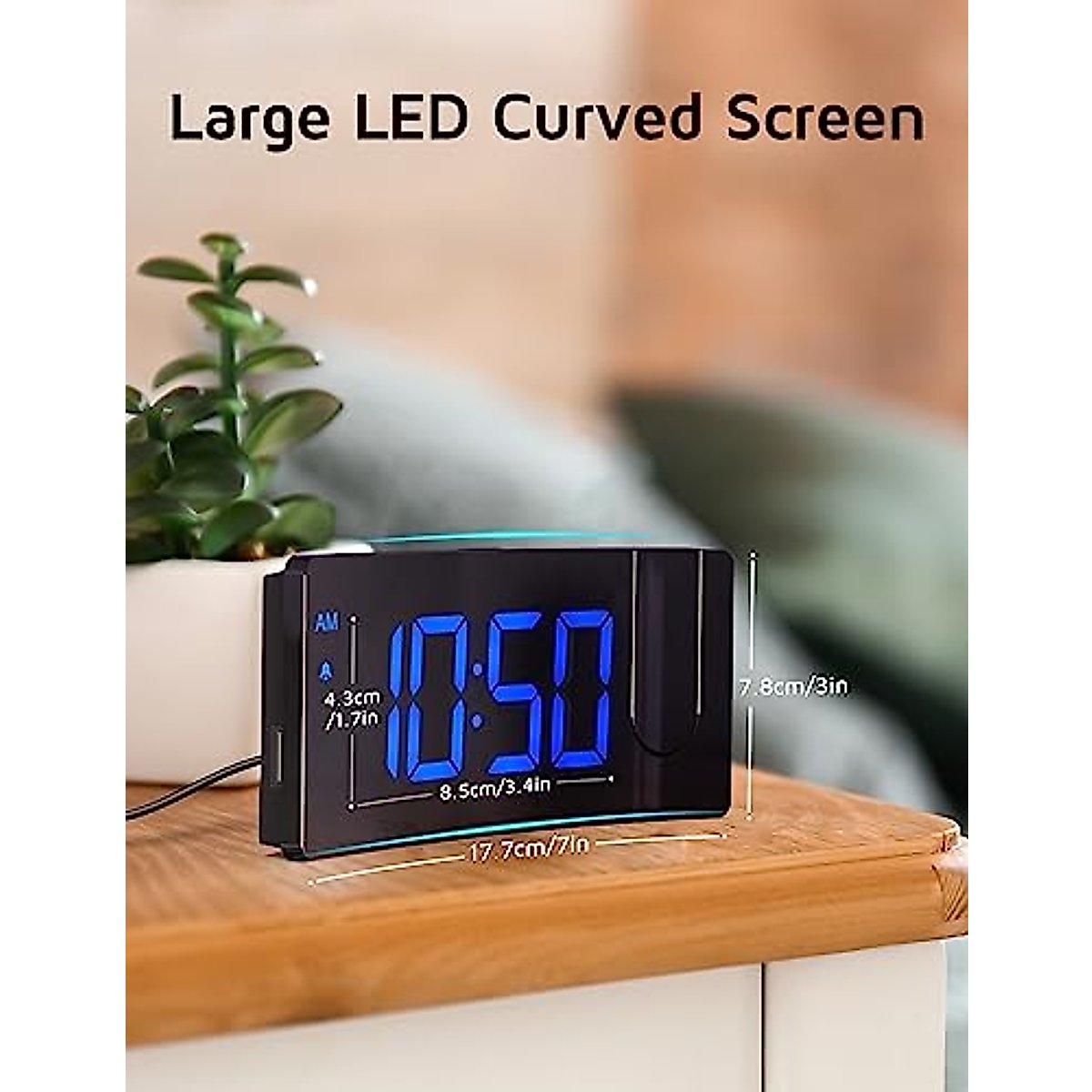 GOLOZA Projection Alarm Clock, Digital Clock with 180° Rotatable Projector, 3-Level Brightness Dimmer, Clear LED Display, USB Charger, Progressive Volume, 9mins Snooze,12/24H, for Bedroom