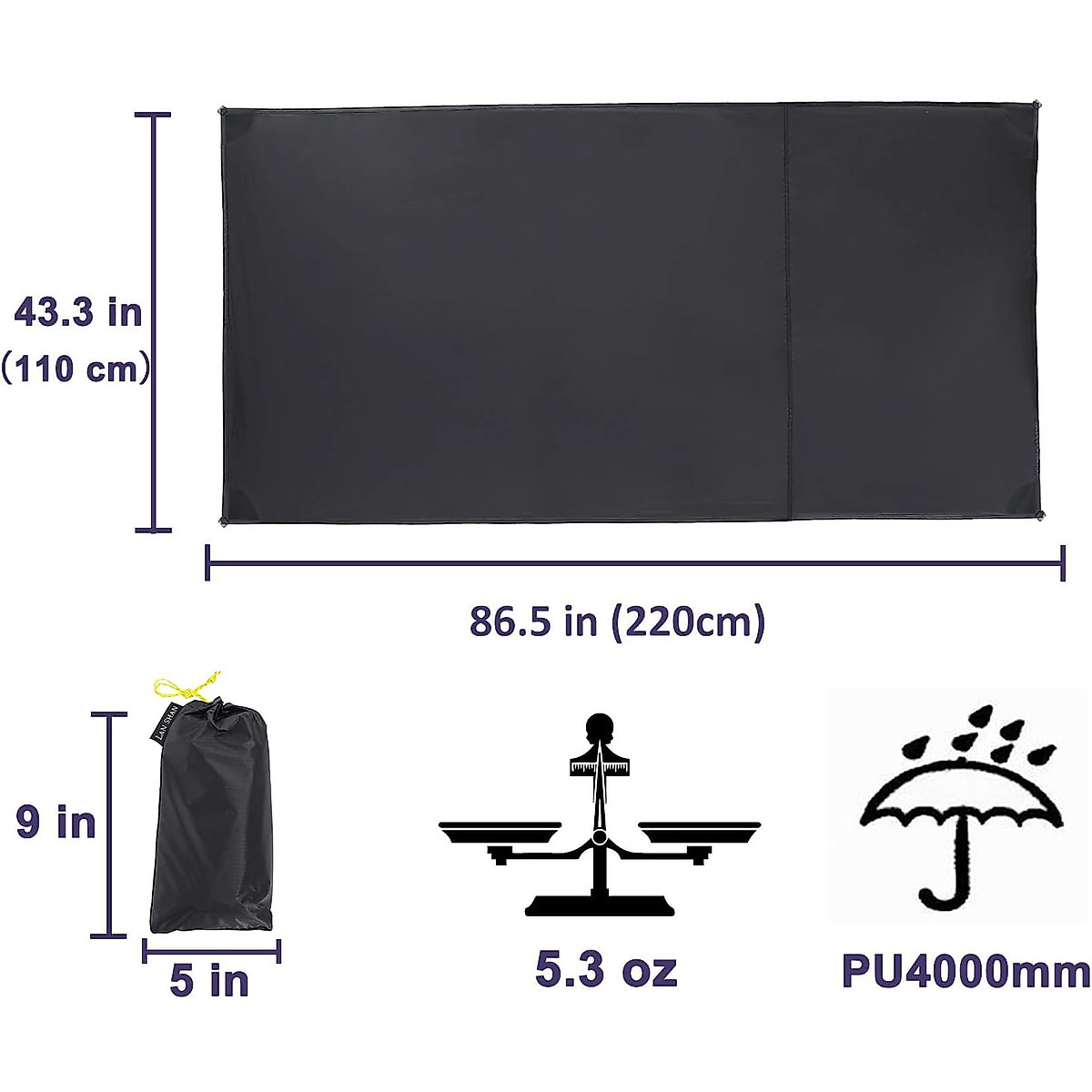LANSHAN 1-2 Person Ultralight Waterproof Footprint Outdoor Camping Tent Tarp Canopy Blanket Picnic Ground Sheet Mat, Ultralight Tent Fitted, 2 Person