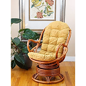 SK New Interiors Lounge Swivel Rocking Java Chair Rattan Wicker Handmade with Cream Cushion, White Wash