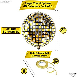 Big, Disco Balloons for Disco Party Decorations - 22 Inch, Pack of 6 | Disco Ball Balloons for Graduation Decorations 2023 | Metallic 4D Disco Mylar Balloons, Last Disco Bachelorette Party Decorations