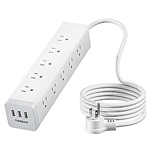 Surge Protector Power Strip 15 Outlets, TESSAN 1875W 15A Extension Cord with Multiple Outlets 6 ft, 3 USB Charging Ports, 1050J, Mountable, Flat Plug, Home Office College Dorm Room Essentials