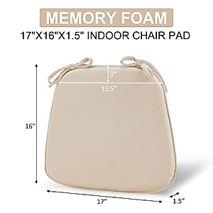 LOVTEX Chair Cushions for Dining Chairs 4 Pack - 17"x16"x1.5" Kitchen Chair Cushions - Dining Chair Pads with Ties, Khaki