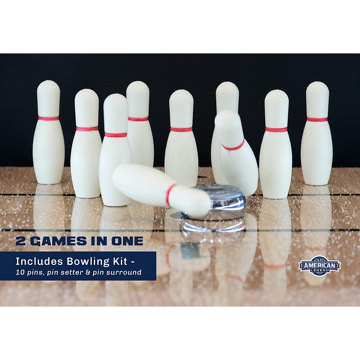 American Legend Kirkwood 9’ LED Light Up Shuffleboard Table with Bowling