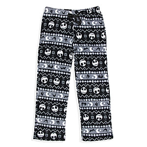 The Nightmare Before Christmas Women's Jack Skellington Fairisle Minky Plush Pajama Pants (Medium) Black