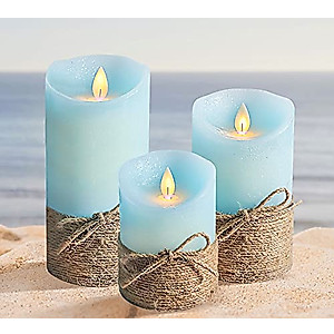 Petristrike Ocean Blue Flameless Candles, Nautical Themed Led Pillar Candles with Remote & Timer, Decorative Flickering Candles for Gifts, Party, Wedding, Home Decorations - Set of 3
