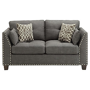 Acme Laurissa Track Arm Loveseat with Nailhead Trim in Light Charcoal Linen