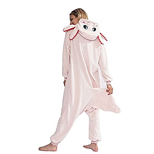 XIGUAGUO Adult Onesie Axolotl Cosplay Costume Animal Plush Homewear Sleepwear Jumpsuit for Men Women Girls Boys Teens