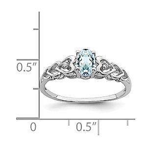 FB JEWELS Solid Sterling Silver Rhodium-Plated Aquamarine & Diamond Ring Size 8