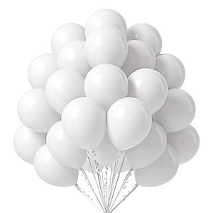 FOTIOMRG White Balloons 12 inch, 50 Pack Matte White Latex Party Balloons Helium Quality for Birthday Graduation Baby Shower Wedding Bridal Bachelorette Party Decorations (with White Ribbon)