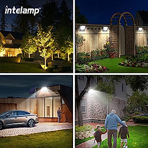 intelamp Solar Powered Lights Outdoor, Solar Flood Lights Outdoor Bright Solar Security Light Dusk to Dawn Auto On/Off IP65 Waterproof for Wall Porch Balcony Yard Garage Barn Garden Pathway Doorway
