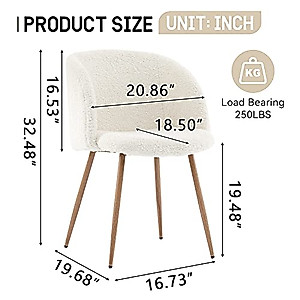 NIOIIKIT Sherpa Dining Chairs Set of 2, Upholstered Living Room Chairs, Accent Chairs with Barrel Back, Faux Fur Armchairs for Living Room, Home, Office, Dining Room, Bedroom (White)
