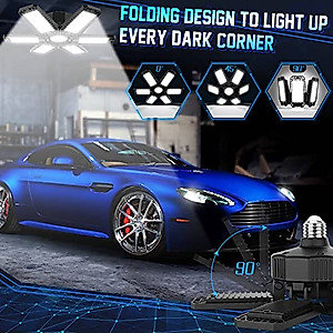 6 Pack 6 Leaf LED Garage Lights & 4 Pack 7 Leaf Super Bright Garage Lights Shop Light Deformable Garage Lights Ceiling Led,6500K Daylight Folding Garage Lighting Bulb E26/E27 for Garage,Workshop