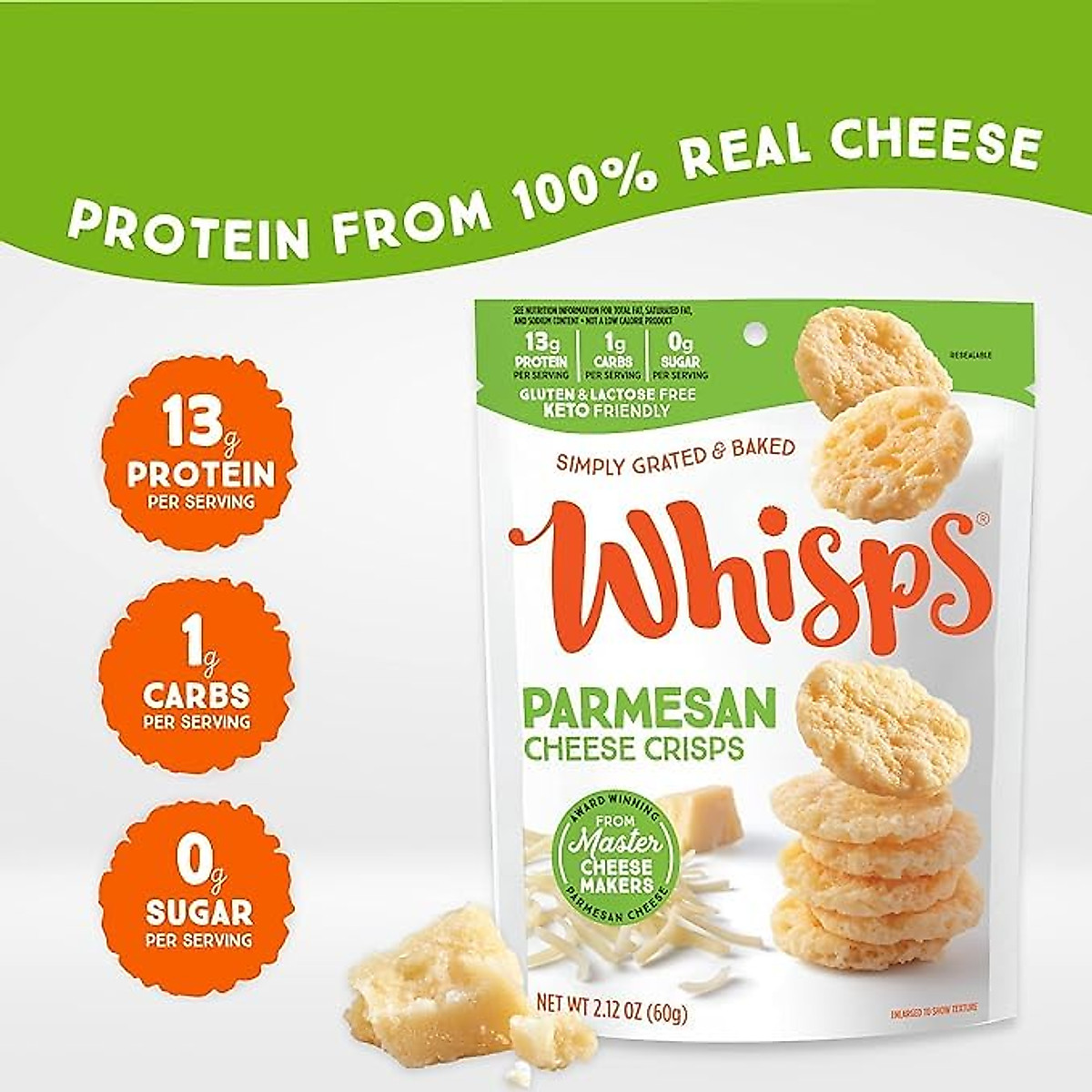 Whisps Cheese Crisps Parmesan Cheese | Protein Chips | Healthy Snacks | Protein Snacks, Gluten Free, High Protein, Low Carb Keto Food (2.12 Oz, 3 Pack)