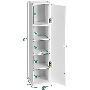 LUARANE Toilet Tissue Storage Tower, Toilet Paper Holder Stand with 4 Detachable Shelves Top Slot, Free Standing Paper Storage Organizer with Door, Floor Cabinet for Bathroom Kitchen, White