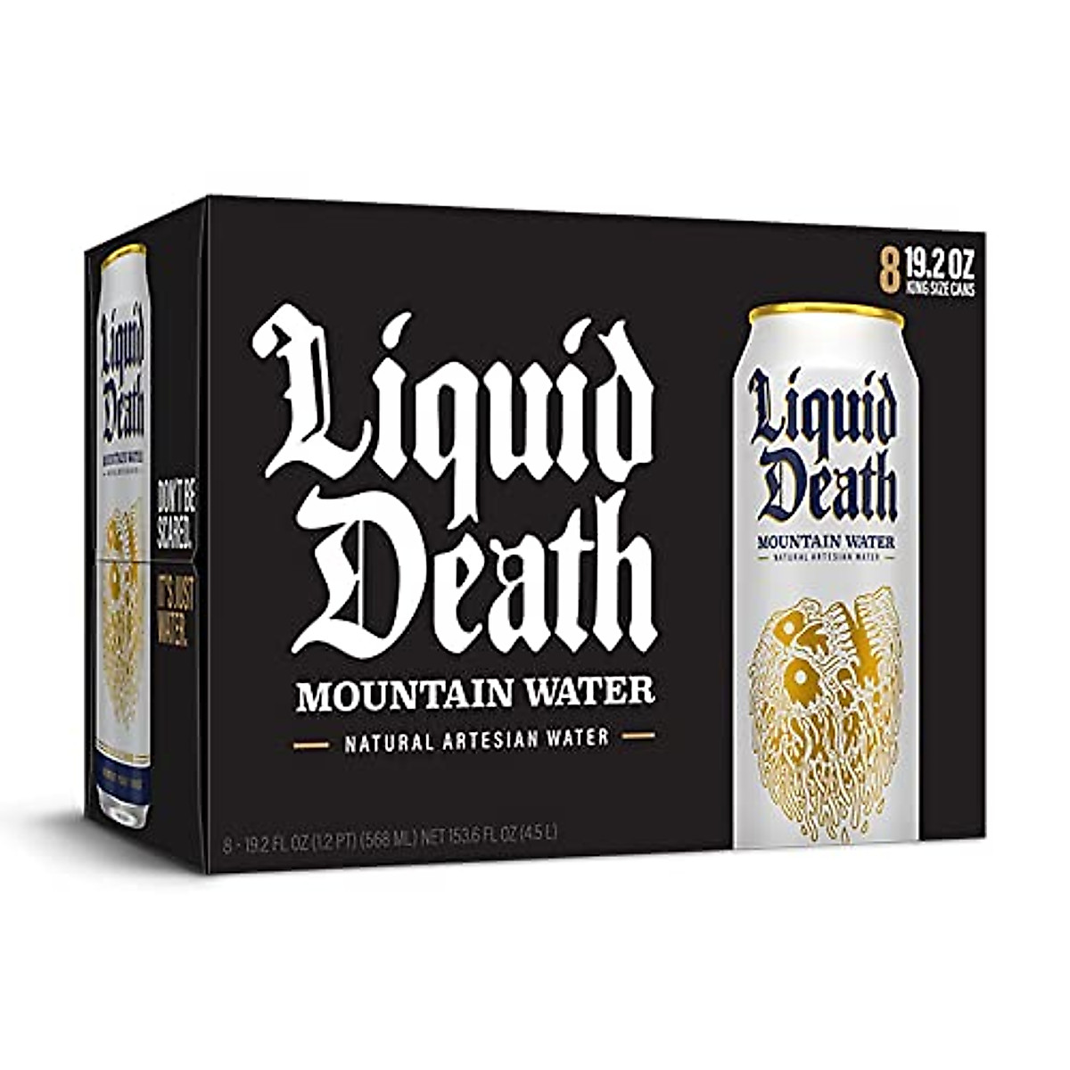 Liquid Death, Still Mountain Water, Real Mountain Source, Natural Minerals & Electrolytes, 8-Pack (King Size 19.2oz Cans)