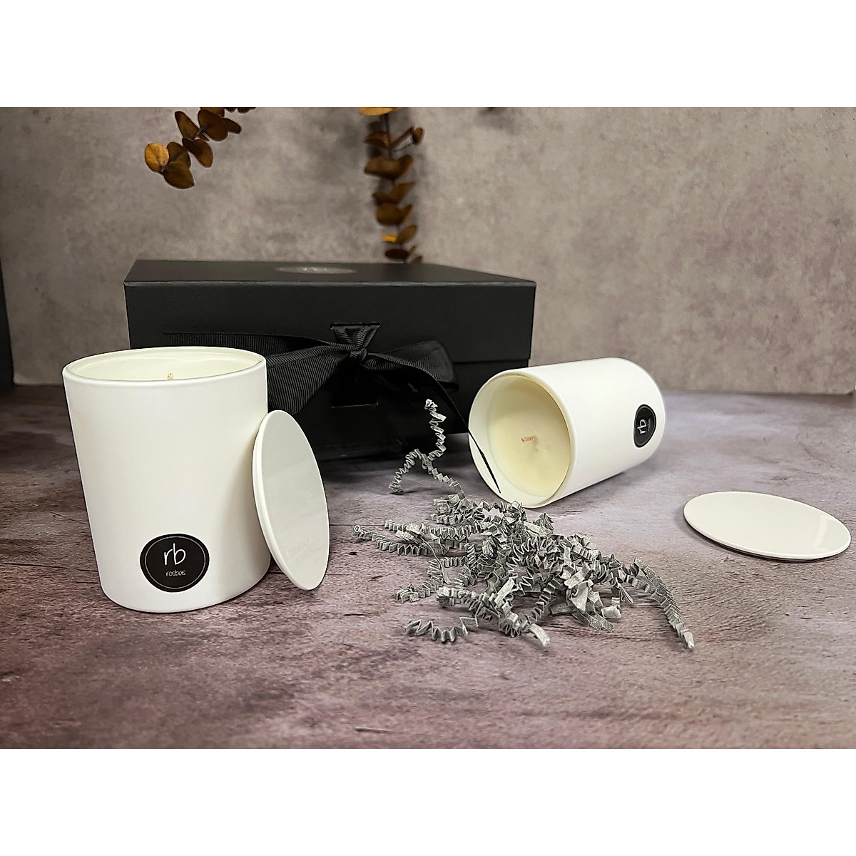 ROSBAS Vanilla Scented Candle Gift Set, Natural Soy Wax, 2 Matte White Glass Jars with Lid, 7 oz ea, Cotton Wick, Long Burn Time, Gift Packaged, Handmade in The USA