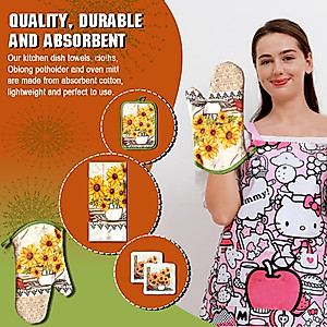 Lobyn Value Packs Decorative and Lightweight Printed Themed Kitchen Linen Towel Sets Perfect for Home Decor (5 Piece, Sunflower)