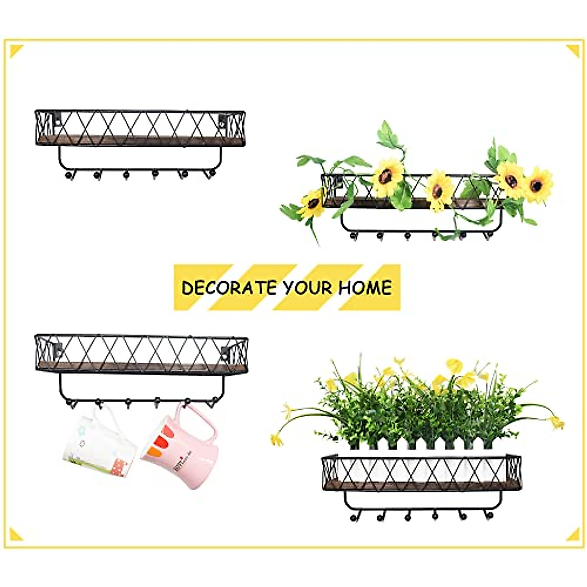 Molaxhome Wall Mounted Storage Shelves,Easy to Mount Wall Wooden Floating Shelf for Bedroom,Farmhouse,Living Room,Bathroom,Kitchen,Office and More DC1A611 (Brown, W4.9xL13.7)