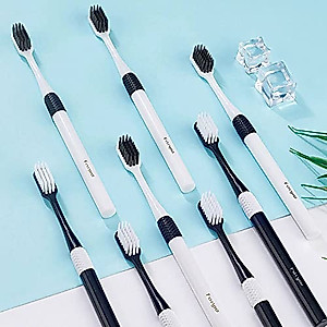 HOGREL Tooth Brushes with Travel Dust Covers Compact Soft Toothbrushes for Adults 8 Count [Black & White]