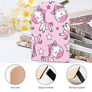 Pack of 2 Bookend Unicorns Pink Non-Slip Book Stand Wooden Bookshelf Books Holder for Home Desk Office Library