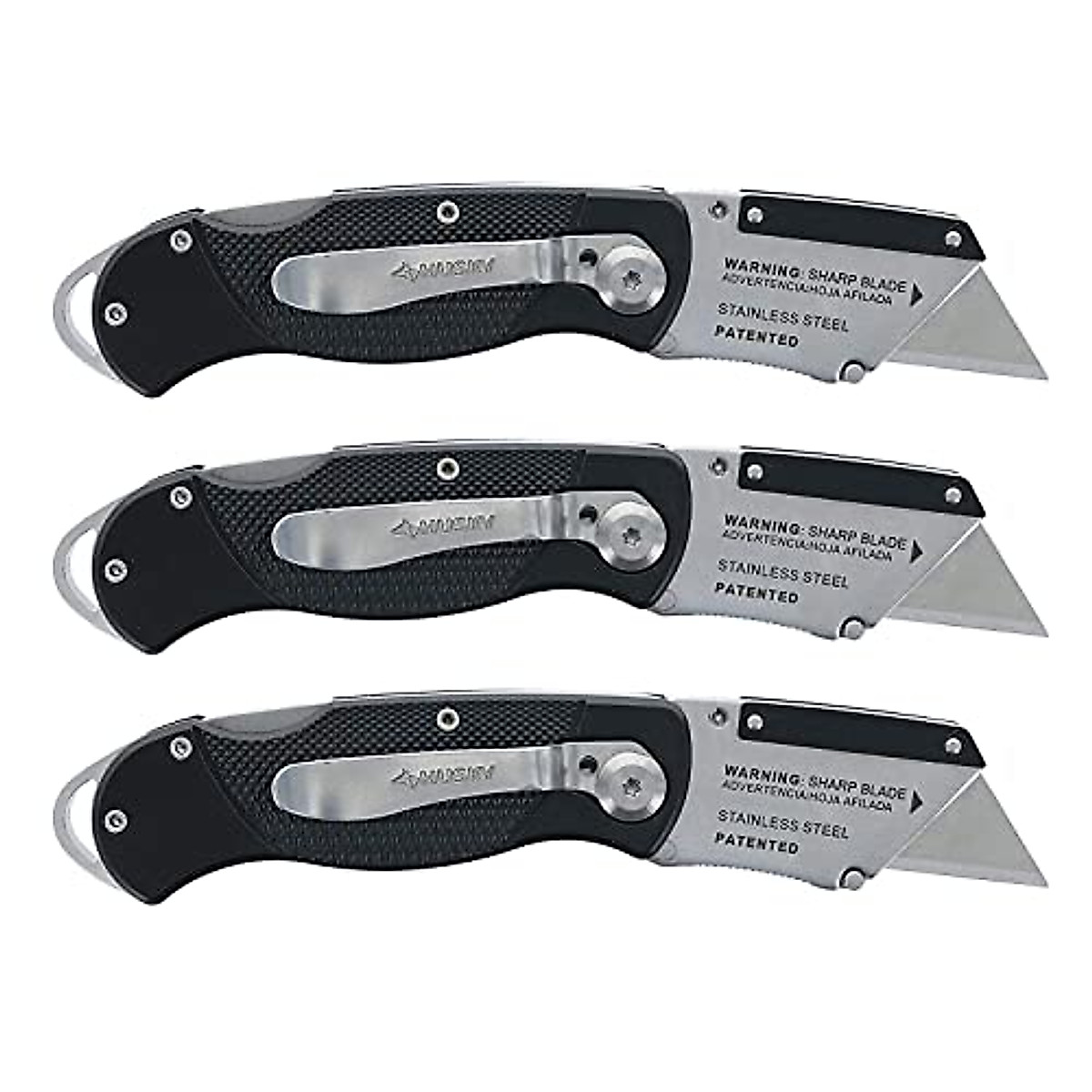 Folding Sure-Grip Lock Back Utility Knives Multi Pack (3 Piece Set: 3 x Husky Knives w/Blades) (Colors Vary) (Multi Pack)