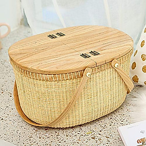 Teng Tian Nantucket Basket Crafts Cane-on-Cane Weave Picnic Basket Shopping Basket Basket Storage Basket Two Swing Handles (Ash Activity Double Open)