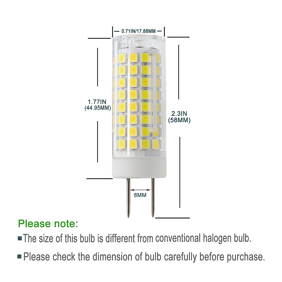 G MGY OLED LED GY8.6 Bulb,7W T4 G8 LED Bulb, 75W Halogen Bulb Replacement, GY8.6 Bi-pin Base Light Bulb, AC120V, for Under Counter Kitchen Lighting, Light Fitting, 2-Pack (White)