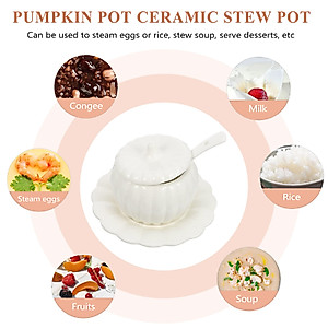 DOITOOL 1 Set Pumpkin Soup Bowl White Thickened Ceramic Pumpkin Bowl Tureen with Ladle Dish Halloween Decor Dinnerware Dessert Bowl for Halloween Table Decoration