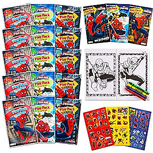 Set Of 15 Spiderman Play Packs Fun Party Favors Coloring Book Crayons Stickers Plus Loot Bags