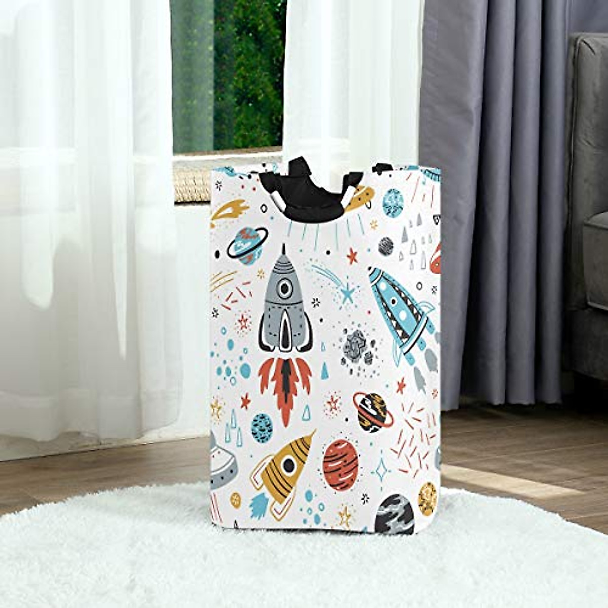 Blueangle Cartoon Rockets Laundry Basket Clothes Hamper Collapsible Durable Dirty Clothes Large Storage Laundry Organizer