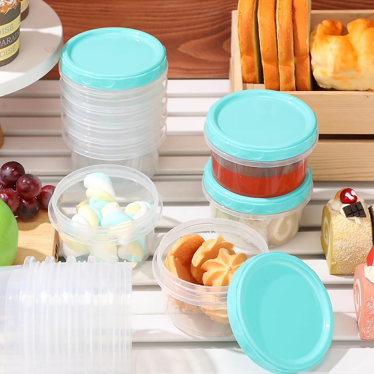 Suclain 24 Pcs 8.5 oz Meal Container Twist Cap Food Storage Containers Sturdy Plastic Snack Containers Reusable Round Freezer Containers for Food Lunch(Blue)