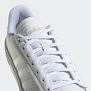 adidas Women's Grand Court Alpha Tennis Shoe, White/White/Gold Metallic, 8.5