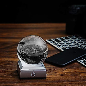 ERWEI 3D Solar System Model Crystal Ball 3.15" Laser Engraved Universe Planets Globe with Led Light Base Science Astronomy Gifts Educational Space Gift Kids Solar System Toys