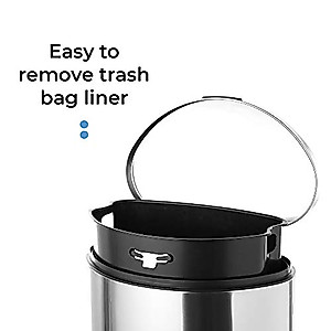 Home Zone Living 12 Gallon Kitchen Trash Can, Semi-Round Stainless Steel, Step Pedal, 45 Liter