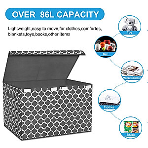 VERONLY Large Toy Box Chest Storage with Lid - Collapsible Kids Toys Boxes Organizer Bins Baskets with Handles for Boys, Girls,Nursery,Playroom,Clothes,Blanket,Bedroom(300D gray)