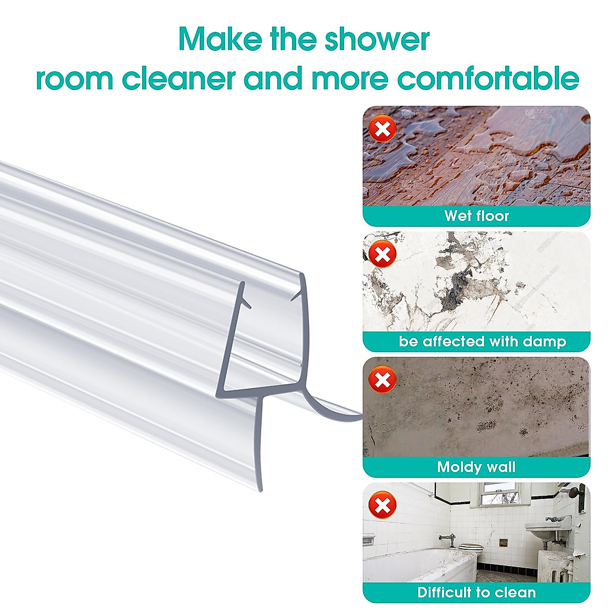 Shower Door Bottom Seal POZIA-36" Long,1/4"(6mm) Thick Frameless Glass Shower Door Seal Strip Clear Vinyl Durable Stop Shower Leaks and Create a Water Barrier Ultra Clear