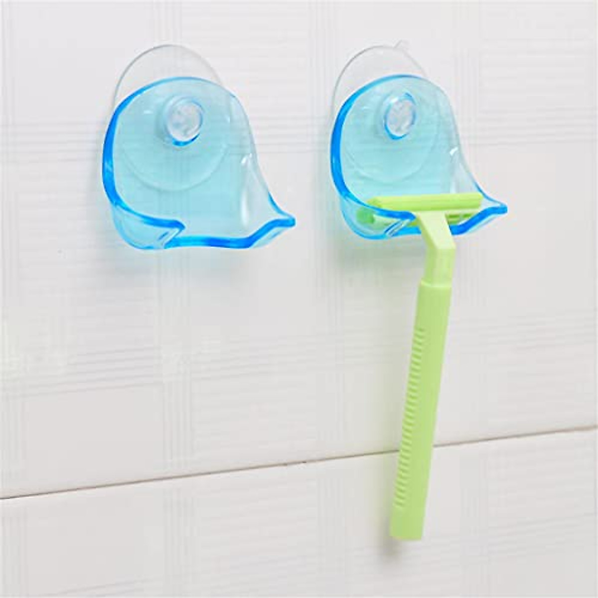 Suction Cup Holder Single Rack Bathroom Shower Bath Clear Blue Reusable Plastic Durability and Attraction