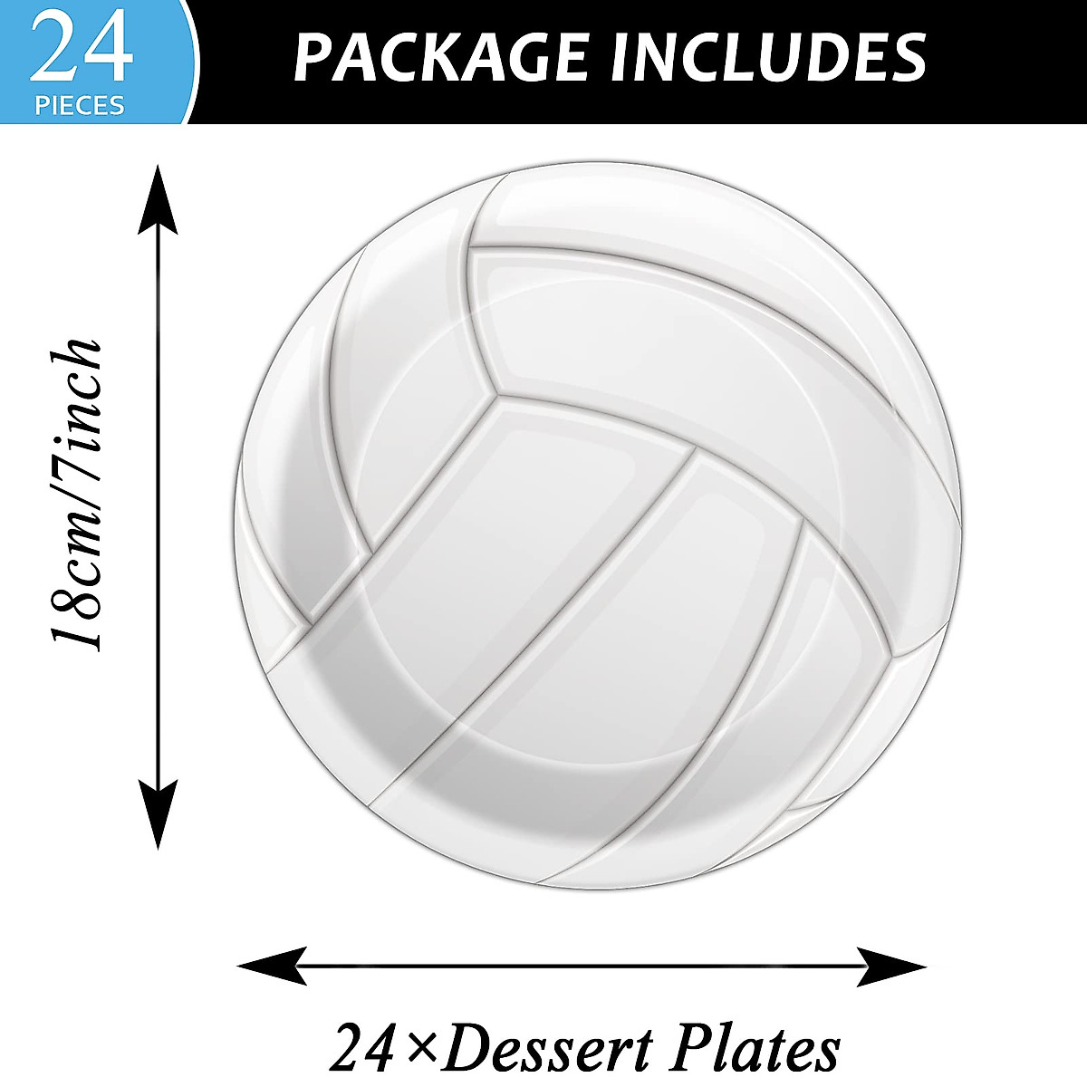 Wiooffen 24pcs Volleyball Party Supplies Paper Plates Set Disposable Tableware Pack Volleyball Party Dessert Plates Sports Birthday Baby Showers Holidays Decorations, 7"