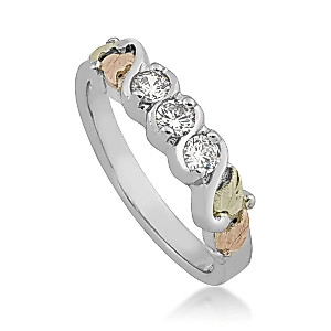 Past, Present Future CZ Band, Sterling Silver, 12k Green and Rose Gold Black Hills Gold Motif, Size 8